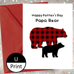 Printable Card Fathers Day Papa Bear Red Black Buffalo Plaid From ...