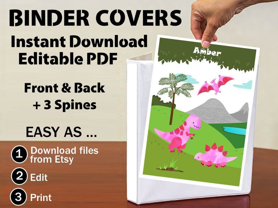 Editable Binder Cover Folder Insert Pink Dinosaurs Childrens School ...