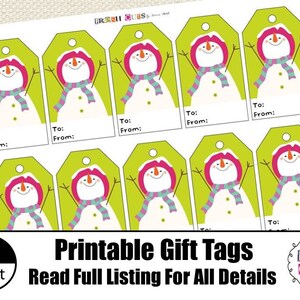 Christmas Gift Tags Cute Happy Snowman DIY Children School Daycare PDF ...