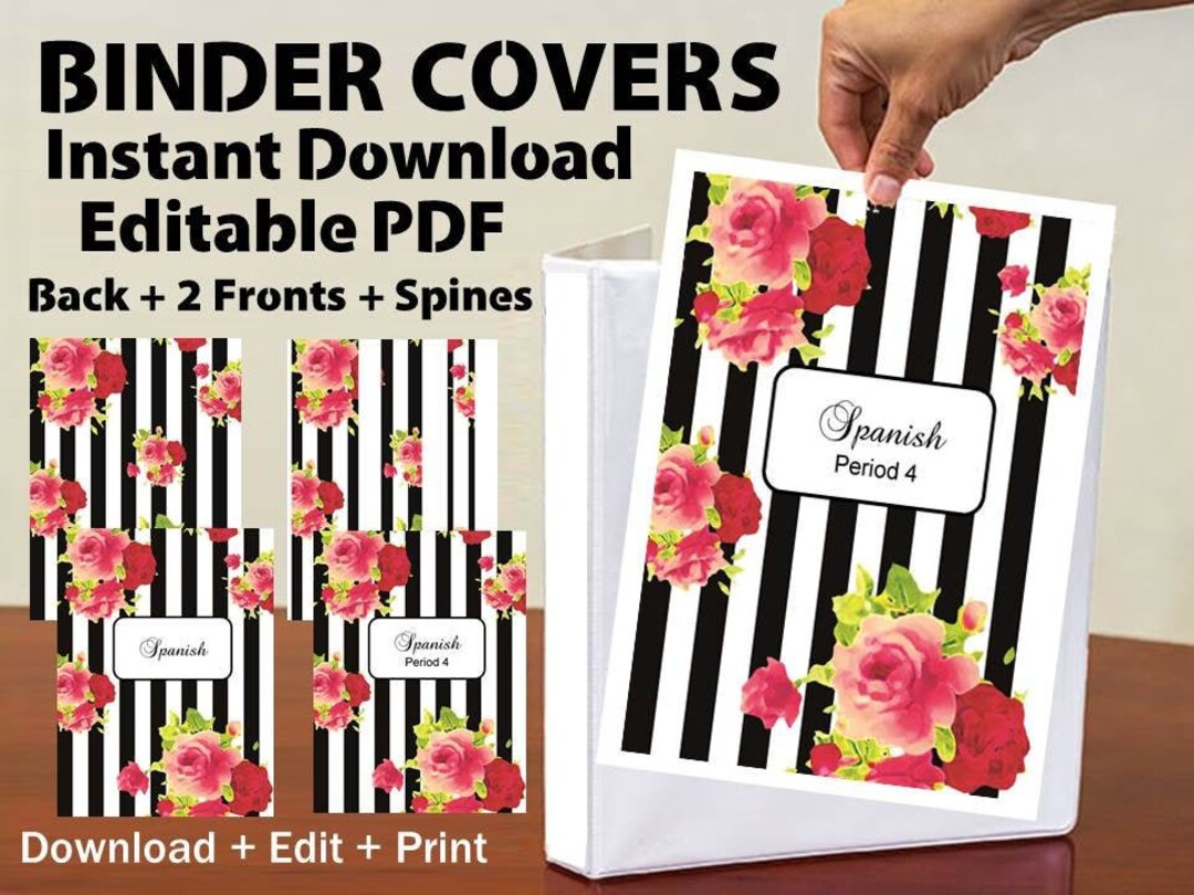 Editable Binder Covers Inserts With Spines Folder Watercolor Flowers ...
