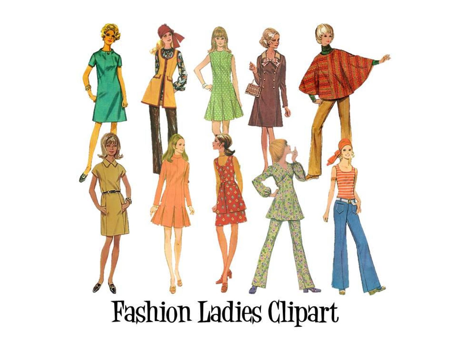 Clip Art 70's Sewing Pattern Vintage Retro Mod Fashion - Etsy