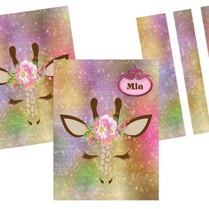 Editable Binder Cover Folder Insert Giraffe School Supply for Girls ...