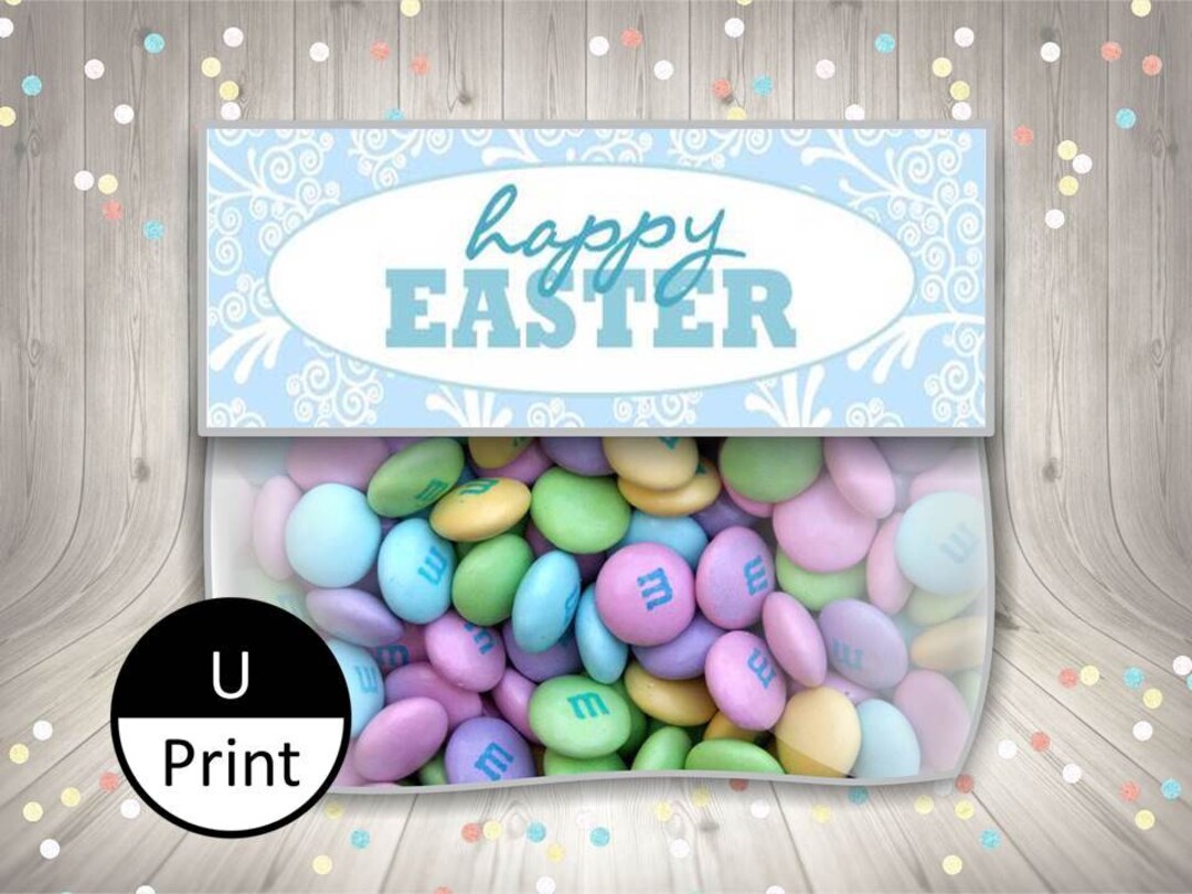 Printable Easter Treat Candy Bag Topper Pastel Blue Happy Easter Office ...
