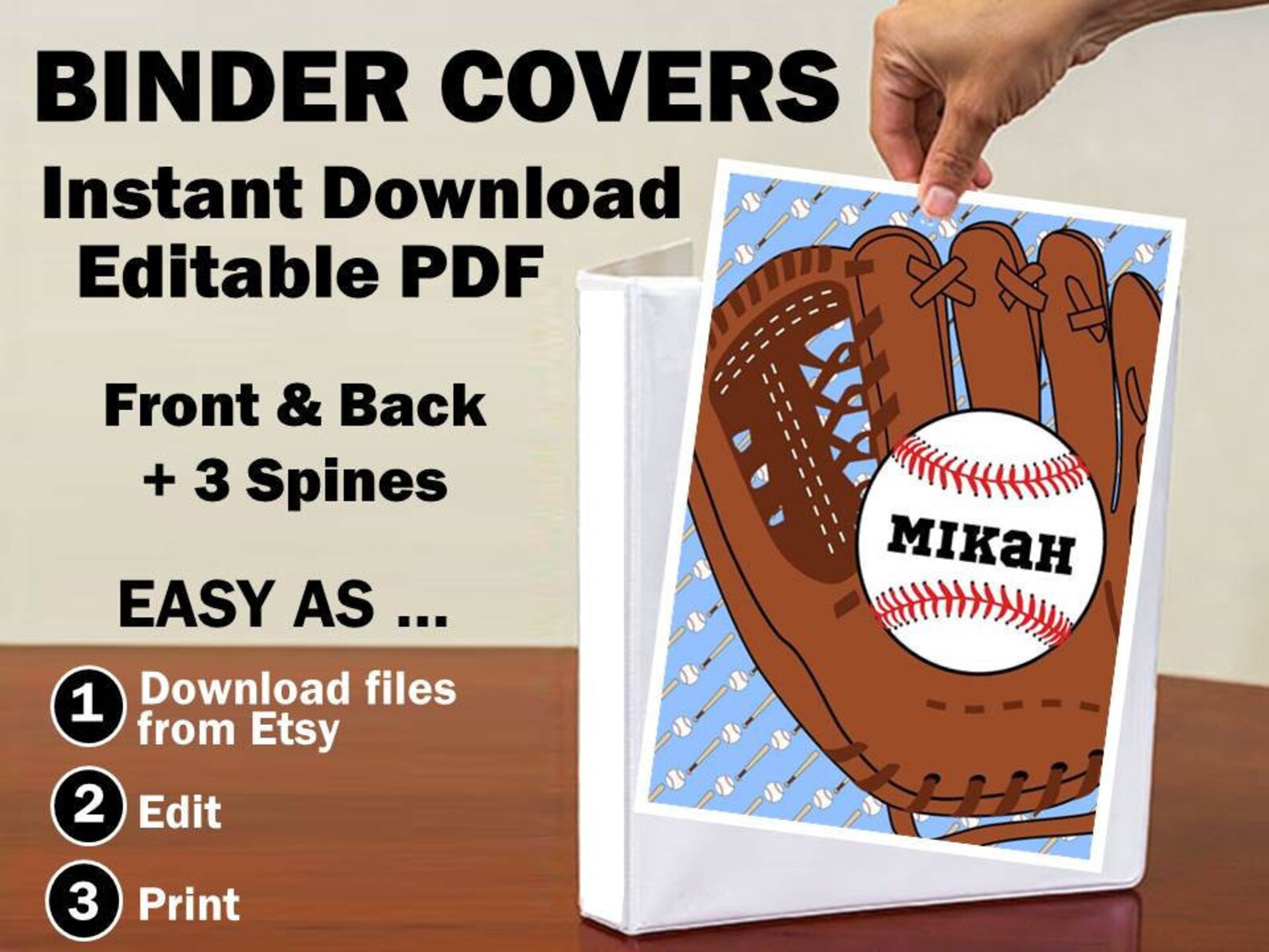 Binder Covers Inserts Boy School Student Teacher Sports Baseball Glove ...
