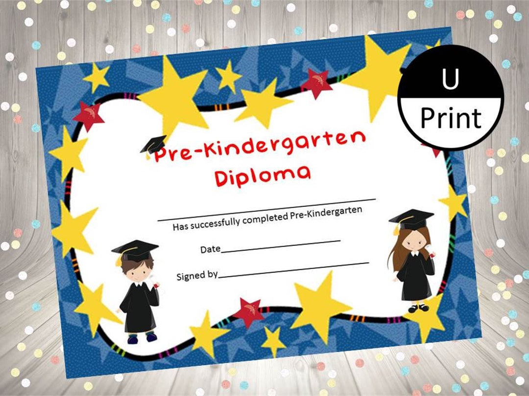 Pre-kindergarten Graduation Child Kid Diploma Certificate Award DIY ...