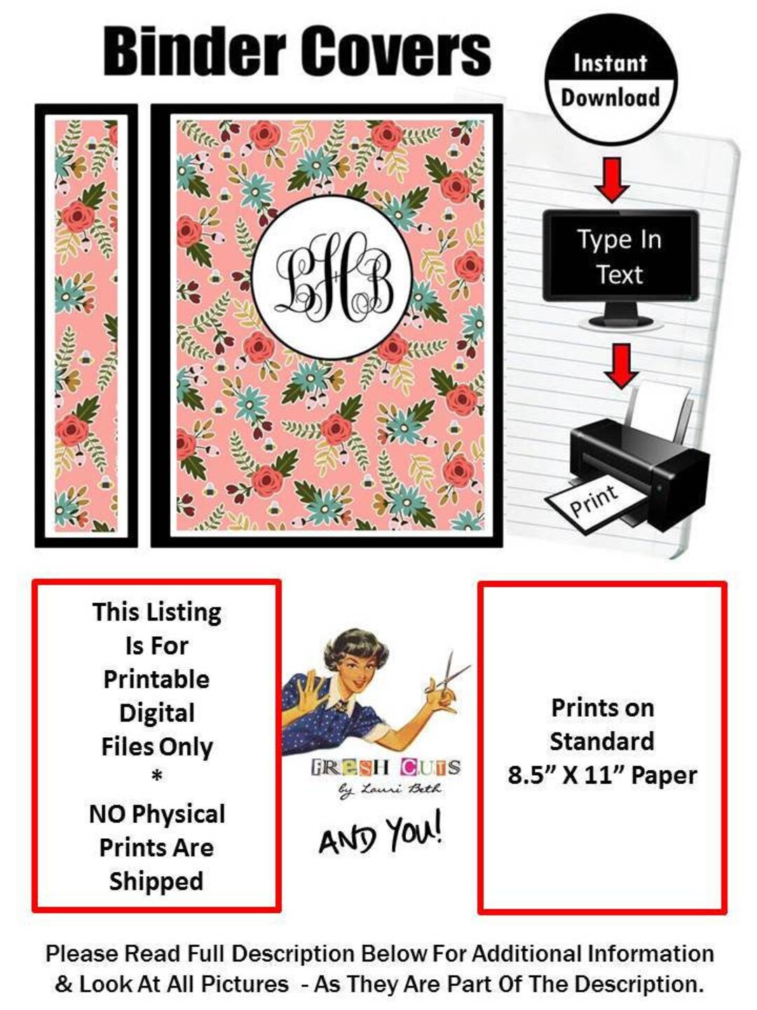 Instant Download Folder Binder Covers Inserts With Spines Boho Floral ...