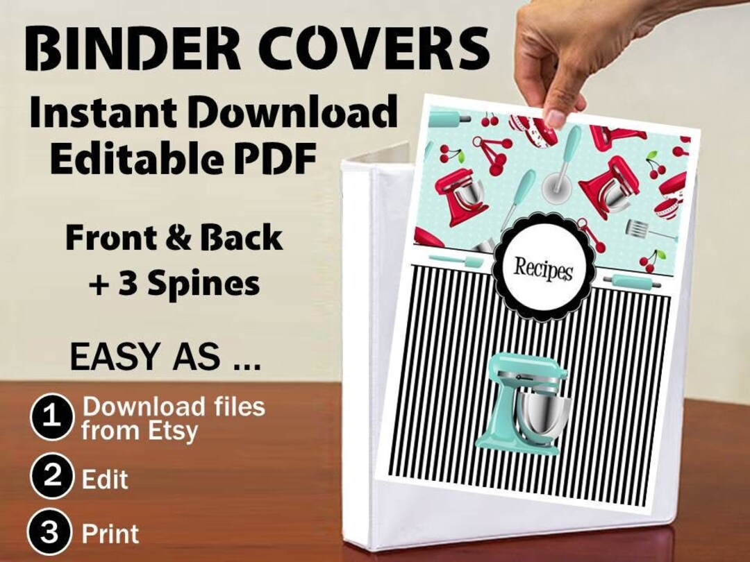 Recipes Binder Covers Insert Retro Style Teal Mixer Kitchen Utensils ...