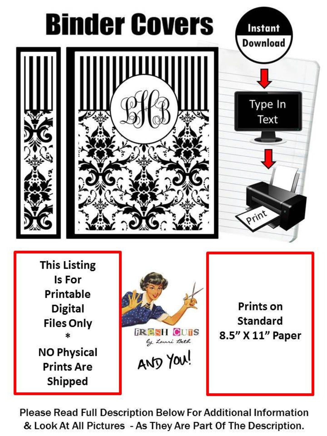 Instant Download Printable Folder Binder Covers Inserts Black and White ...