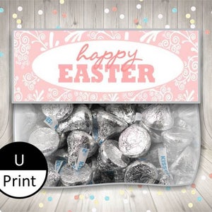 Printable Easter Treat Candy Bag Topper Pastel Pink Happy Easter Office ...