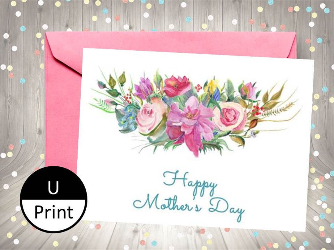 Printable Mothers Day Card Watercolor Flower Bouquet DIY PDF Jpeg PNG ...