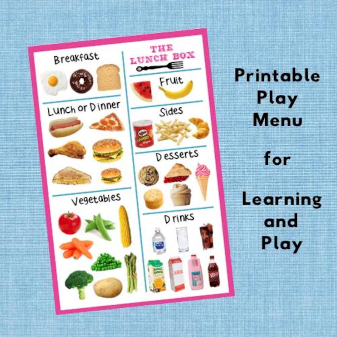 Printable Pretend Play Food Menu Pictures of Food Restaurant Menu for ...
