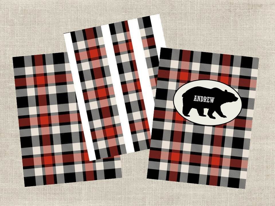Editable Binder Cover Folder Insert Bear Buffalo Plaid Lumberjack ...