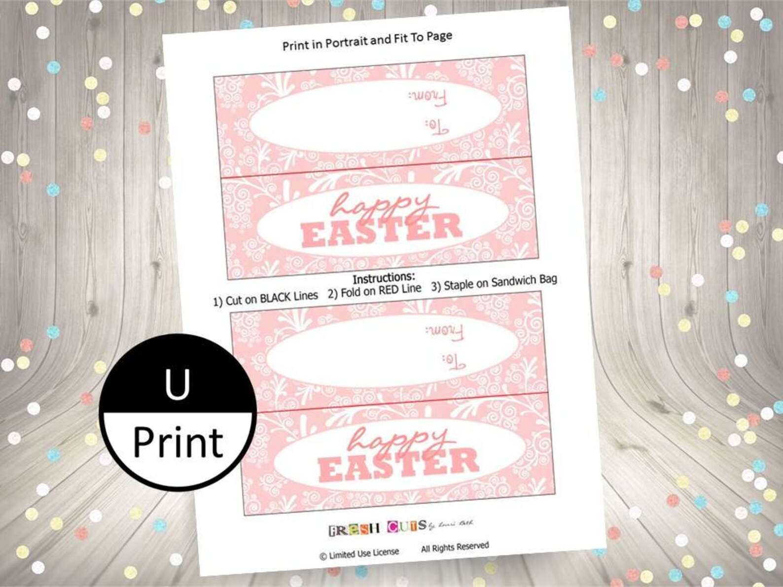 Printable Easter Treat Candy Bag Topper Pastel Pink Happy Easter Office ...