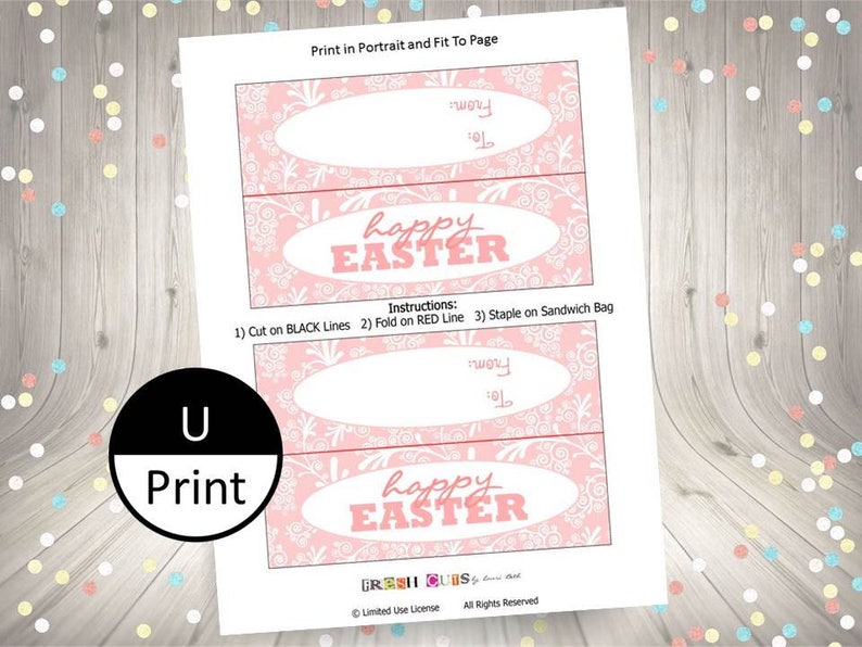 Printable Easter Treat Candy Bag Topper Pastel Pink Happy Easter Office ...