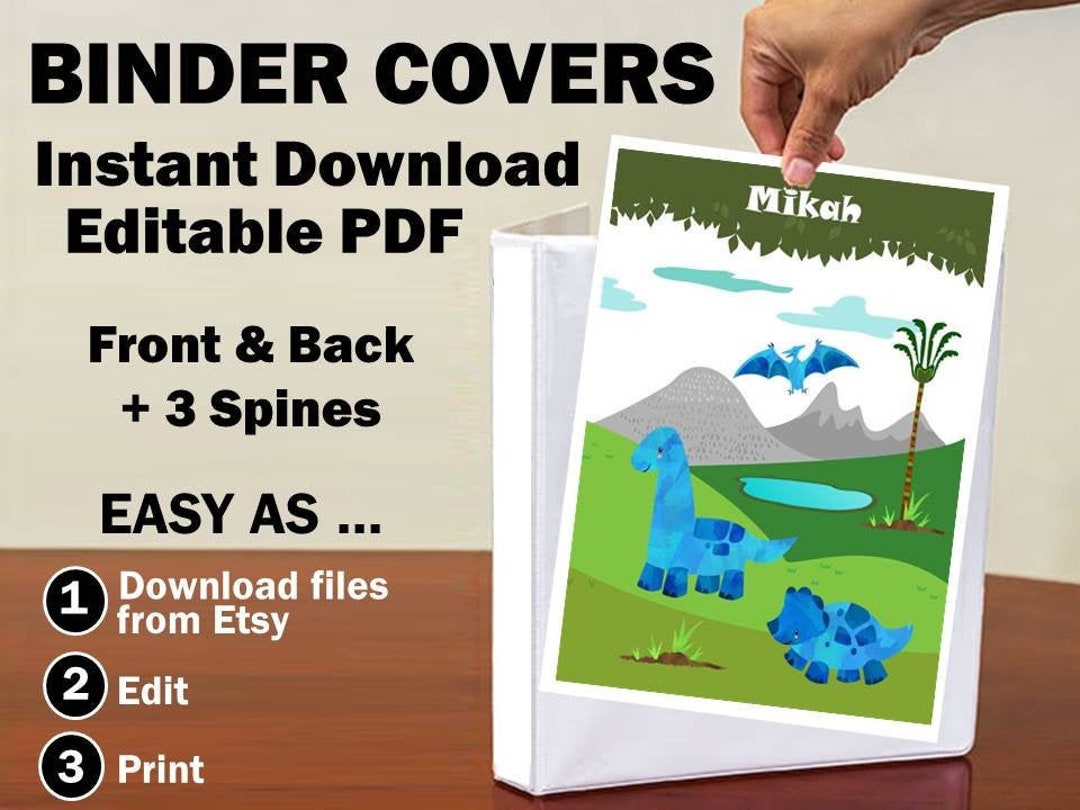 Editable Binder Cover Insert Childrens Blue Dinosaurs School Supply ...