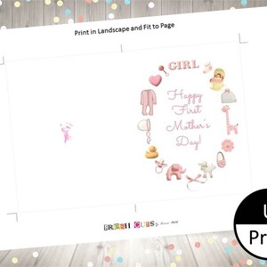 Printable Card Happy First Mothers Day Pink Baby Girl Stuff DIY PDF ...
