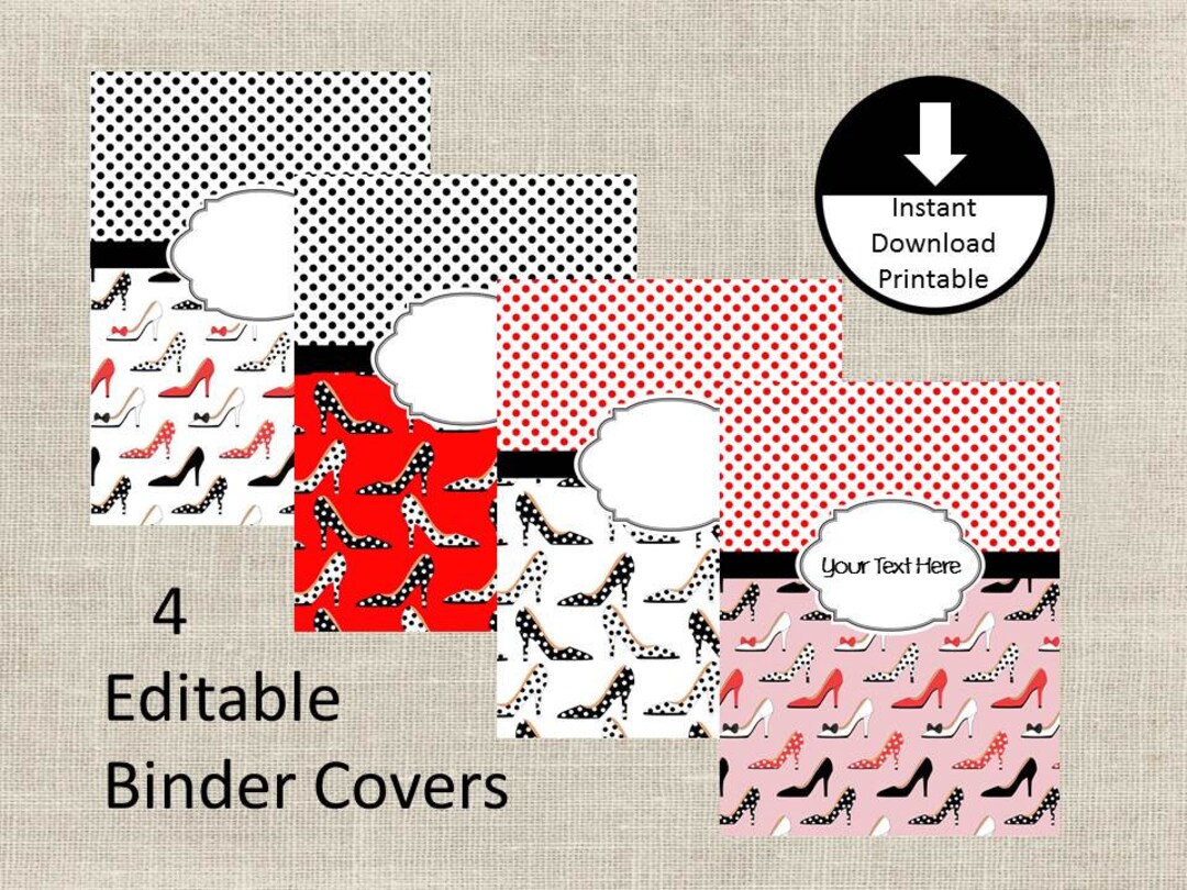 Binder Covers Fashion High Heels Office School Student Teacher Editable ...