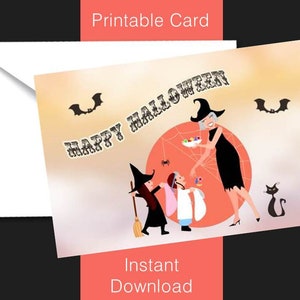 Retro Halloween Card Cute Kids Children Trick or Treating DIY Printable ...