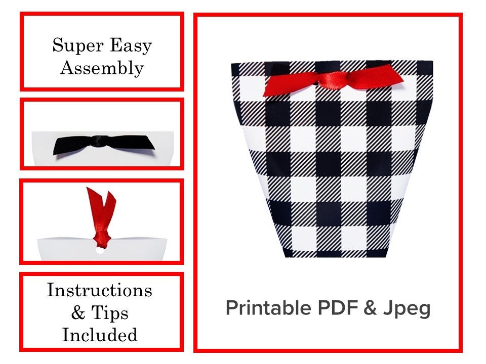 Printable Buffalo Plaid Christmas Gift Giving Box Favor Bag Treat Paper ...