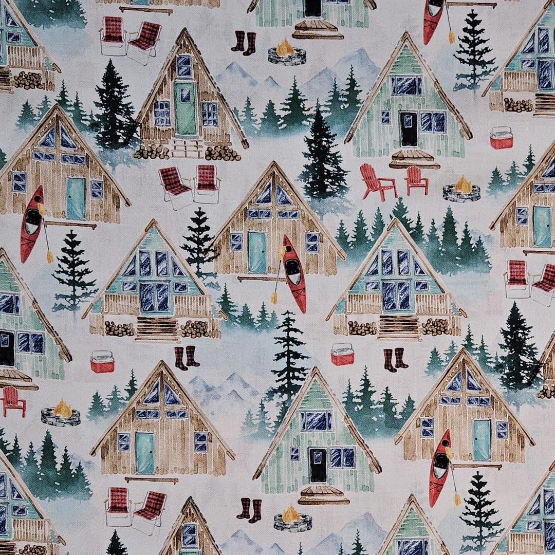 Cabin Fabric Cabins Nature TIMELESS TREASURES Quilters Cotton BTY by ...