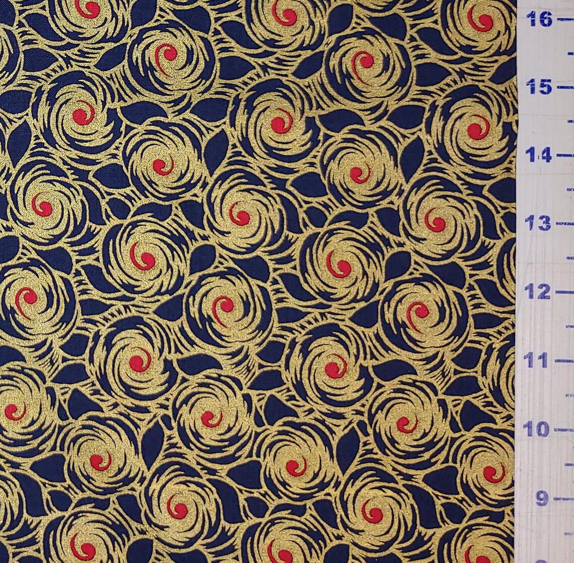 Floral Stripes Metallic Roses TIMELESS Navy Red White BTY by the Yard ...