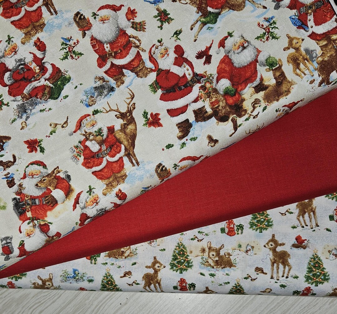 Christmas Fabric Santas Friends HENRY GLASS Quilters Cotton Half Yard ...