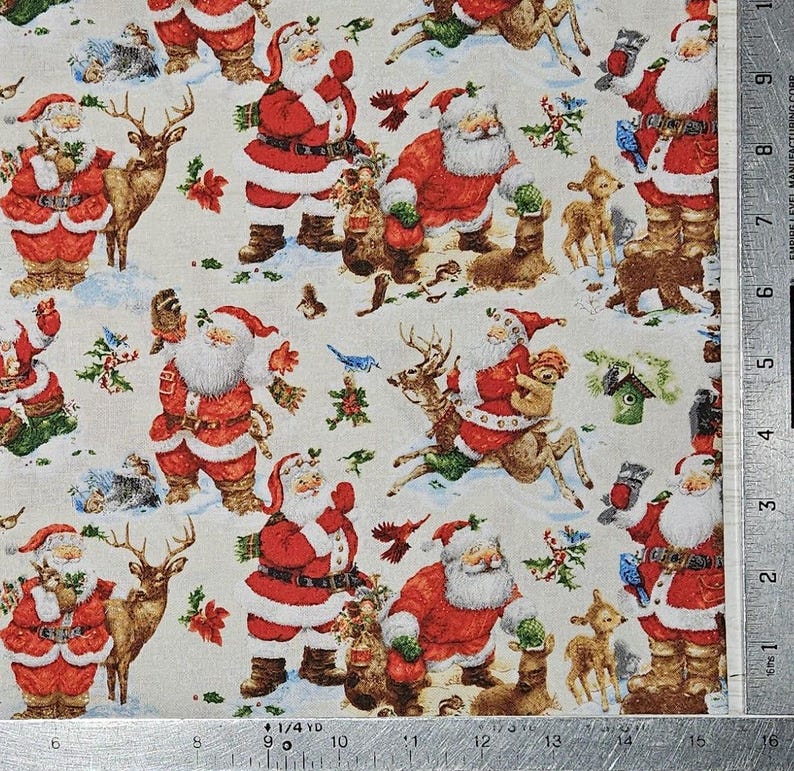 Christmas Fabric Santas Friends HENRY GLASS Quilters Cotton Half Yard ...