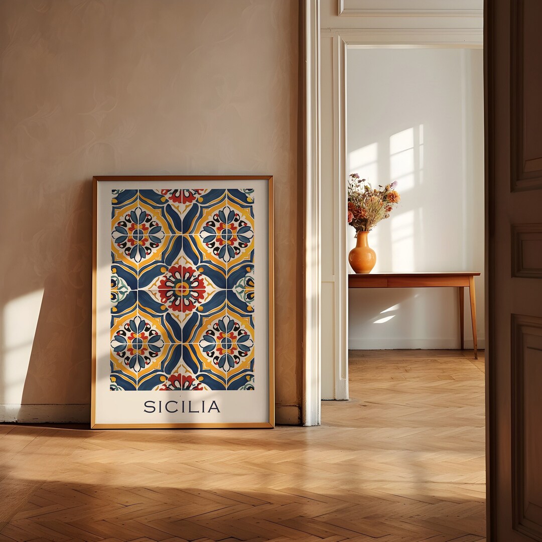 Mediterranean Tile Pattern Print Sicilian Colourful Ceramics Poster ...