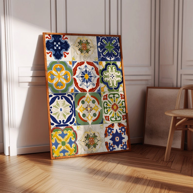 Sicilian Tile Print Vintage Majolica Pattern Poster Mediterranean ...