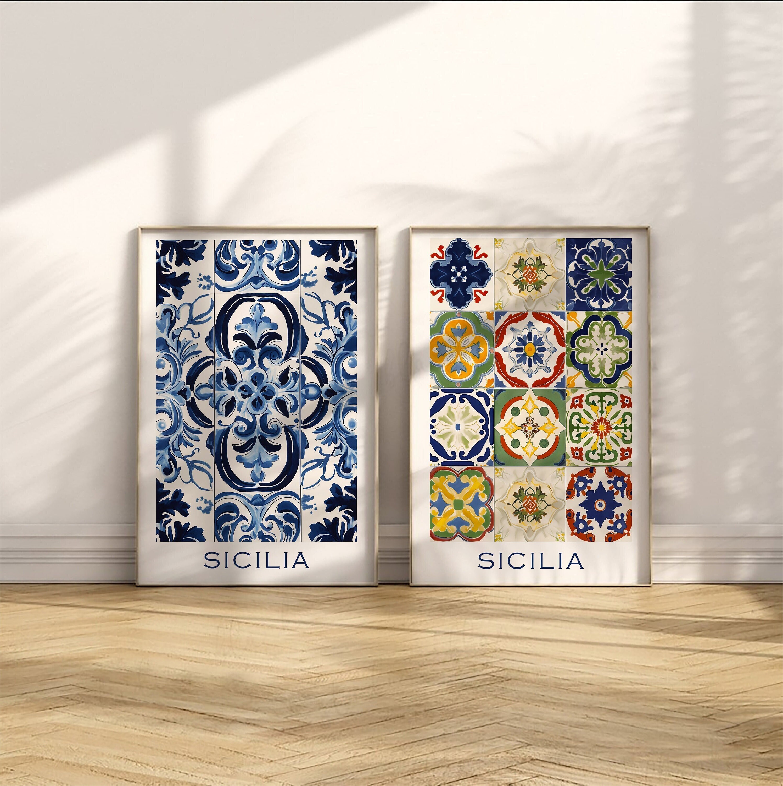 Set of 2 Sicilian Tile Pattern Prints Majolica Ceramic Colorful Poster ...