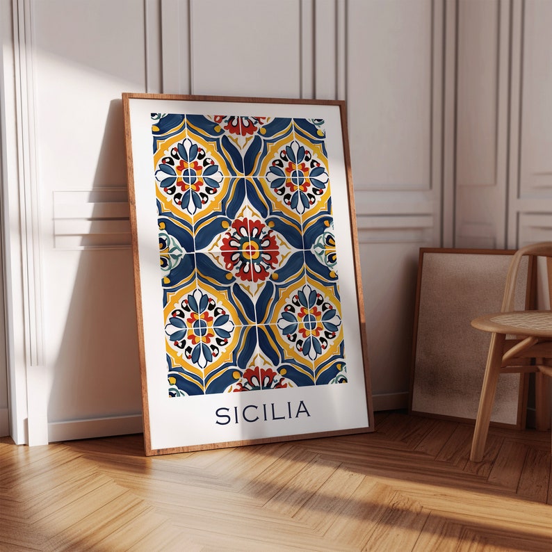 Mediterranean Tile Pattern Print Sicilian Colourful Ceramics Poster ...