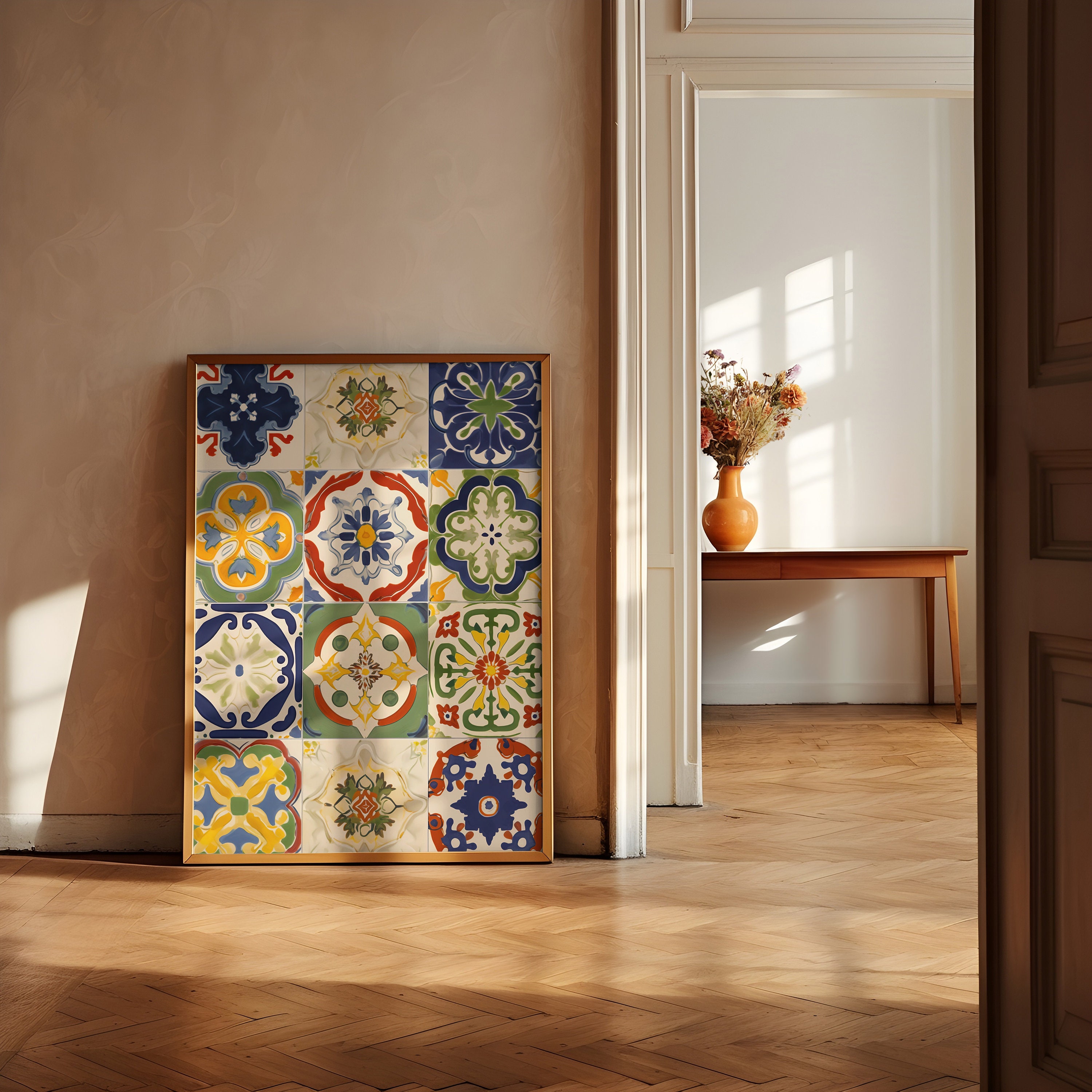 Sicilian Tile Print Vintage Majolica Pattern Poster Mediterranean ...