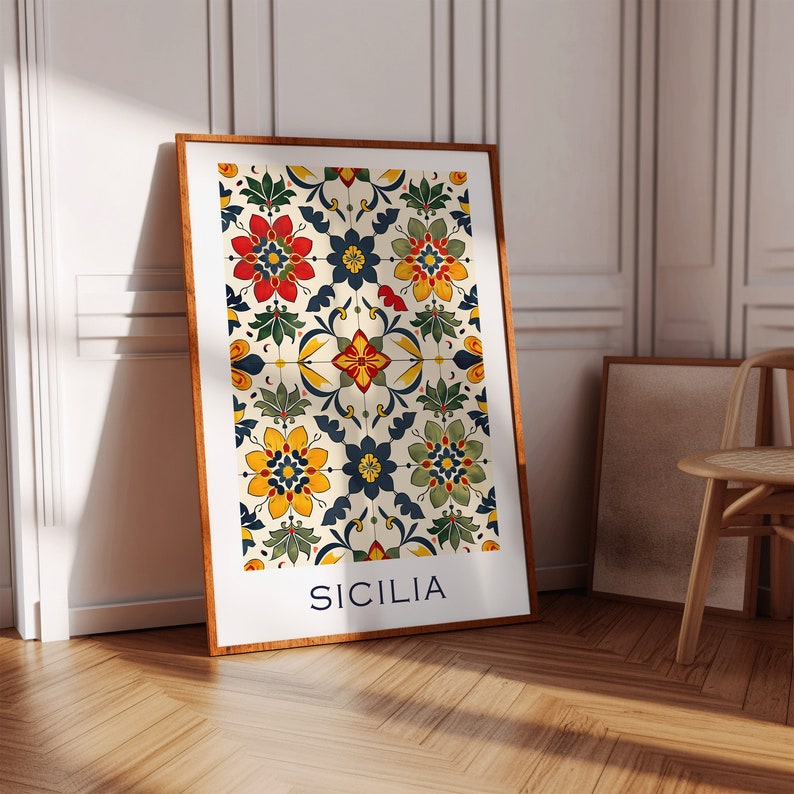 Sicilian Wall Art Mediterranean Tiles Art Print Majolica Pattern Poster ...