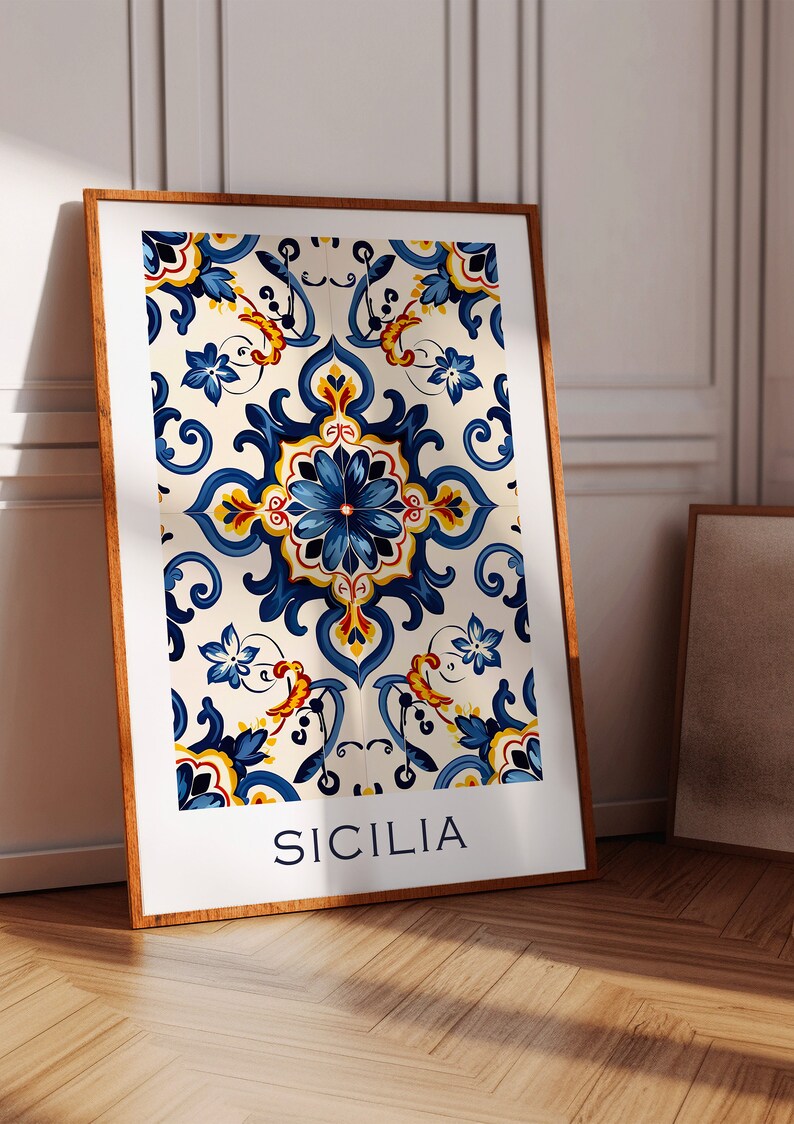 Sicilian Tile Pattern Print Mediterranean Colorful Ceramics Tiles ...