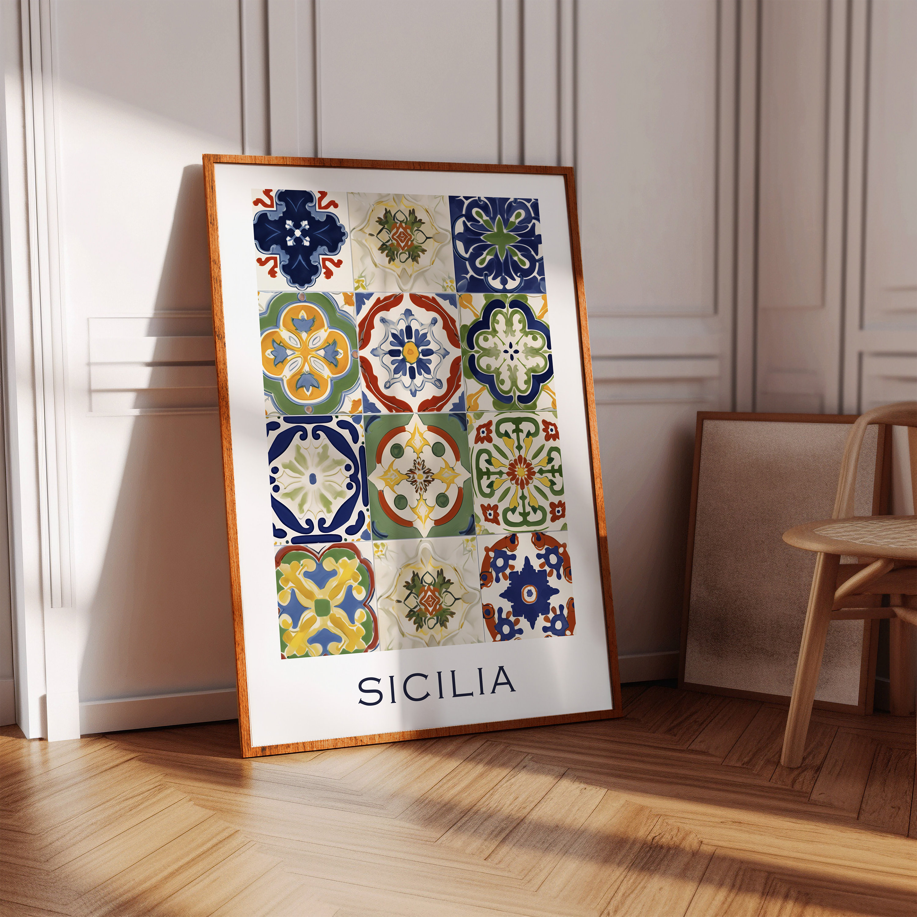 Sicilian Tile Print Vintage Majolica Pattern Poster Mediterranean ...