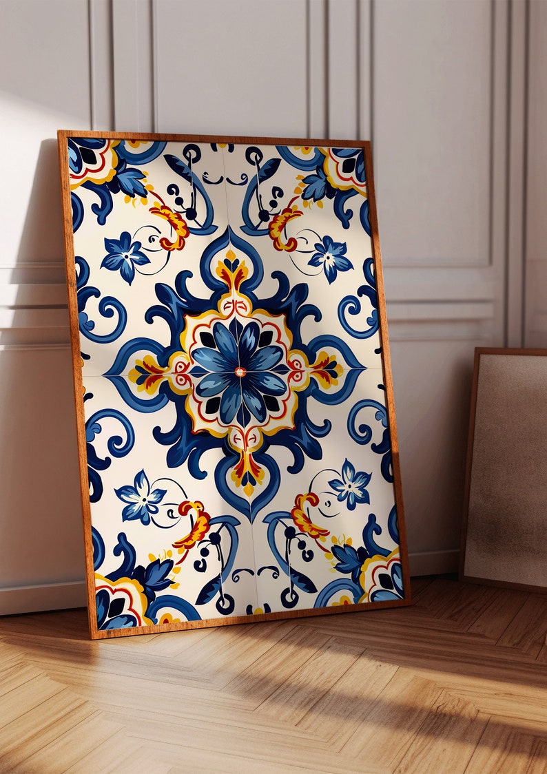 Sicilian Tile Pattern Print Mediterranean Colorful Ceramics Tiles ...