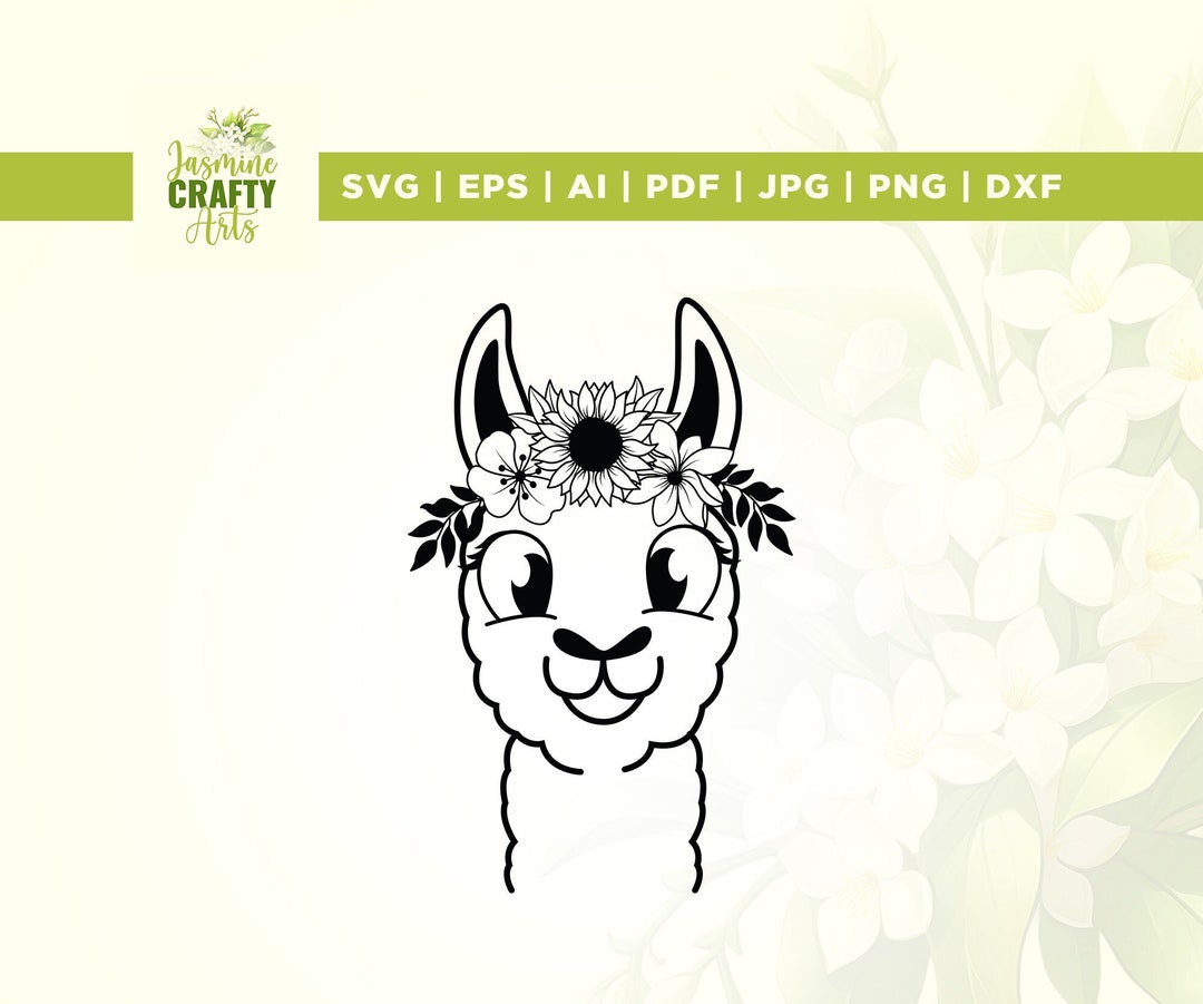 Llama SVG, Llama With Flower Crown, Llama Cut File, Animal Face, Floral ...