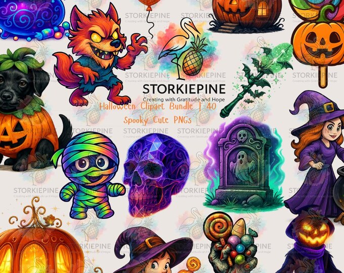 Halloween Clipart Set, Halloween PNG, Cute Halloween Clipart Set, Witch ...
