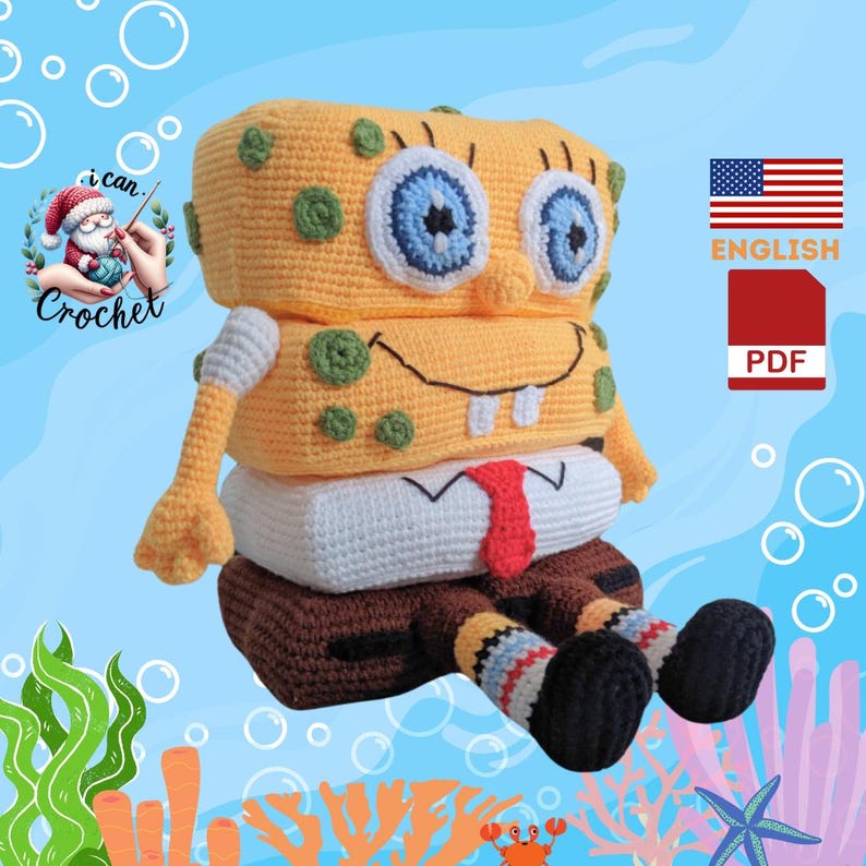 Spongebob Stacking Toy Crochet Pattern, Cartoon Crochet Stuffed ...