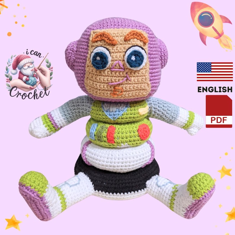 Buzz Stacking Toy Crochet Pattern, Cartoon Crochet Stuffed Montessori ...