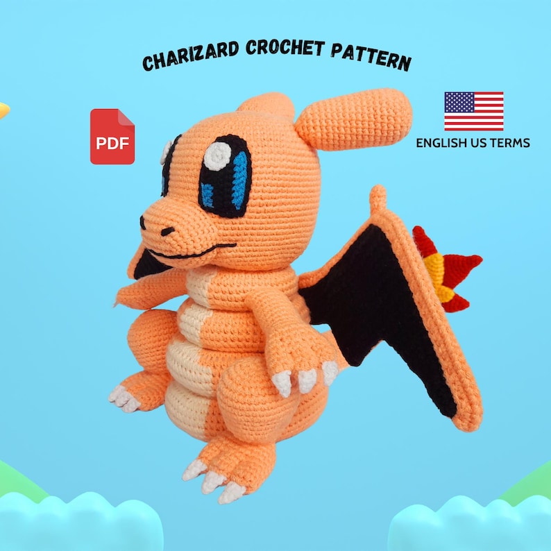 Charizard Stacking Toy Crochet Pattern, Cartoon Crochet Stuffed ...