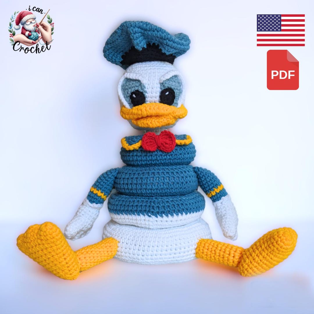 Donald Duck Stacking Toy Crochet Pattern, Cartoon Crochet Stuffed ...