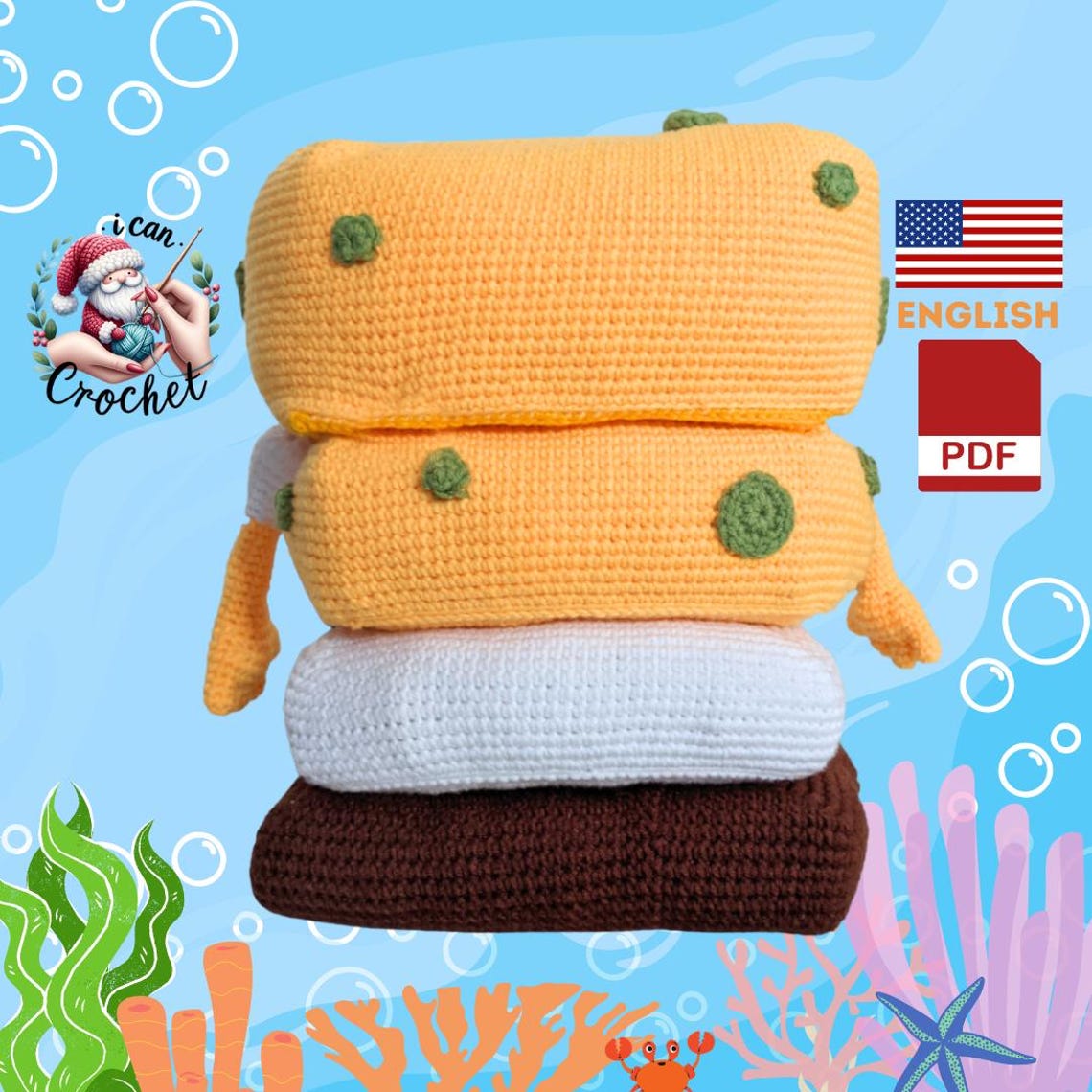 Spongebob Stacking Toy Crochet Pattern, Cartoon Crochet Stuffed ...