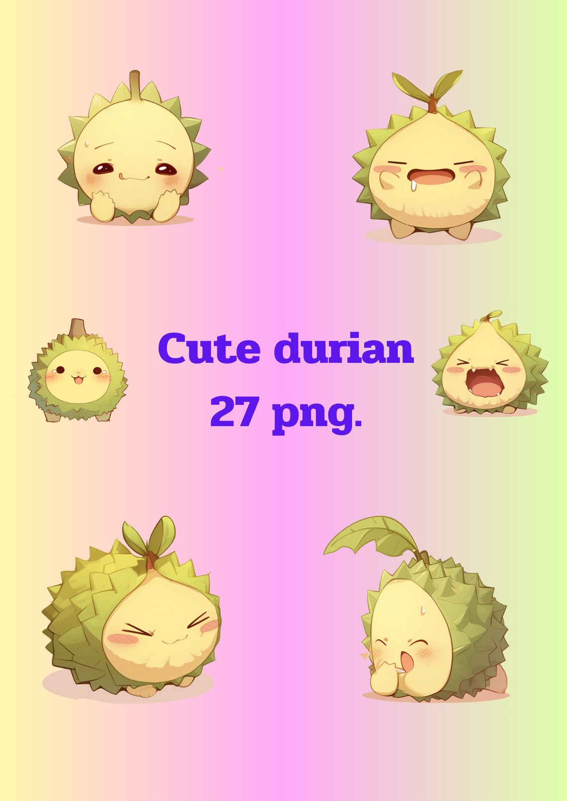 Durian Clipart Cute,kawaii Durian Clipart, Durian Mascot Clipart ...