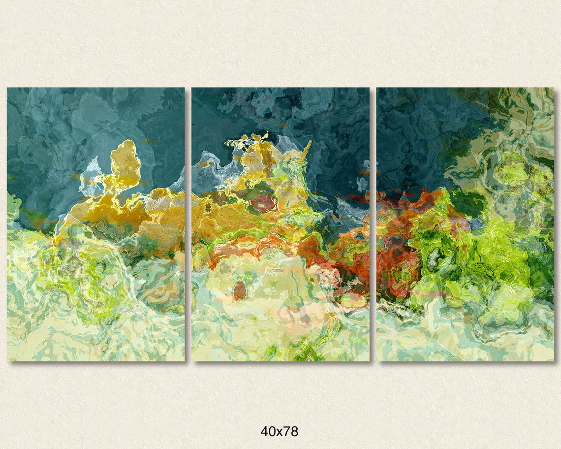 Large Abstract Triptych Canvas Print: 30x60 to 40x78, Contemporary ...