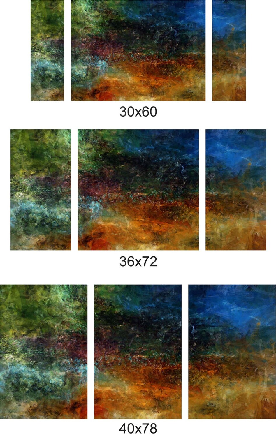 Large triptych art stretched canvas print 30x60 to 40x78 | Etsy