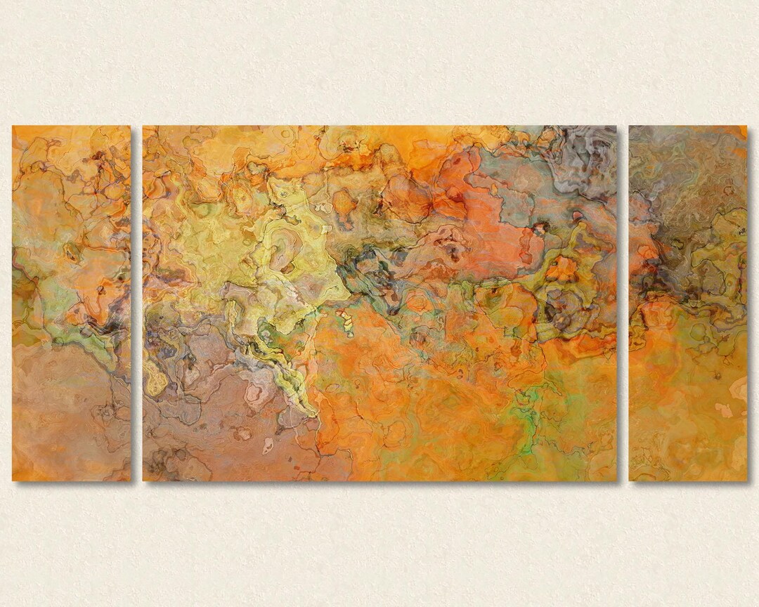 Large Triptych Abstract Art Canvas Print, 30x60 to 40x78 Abstract ...