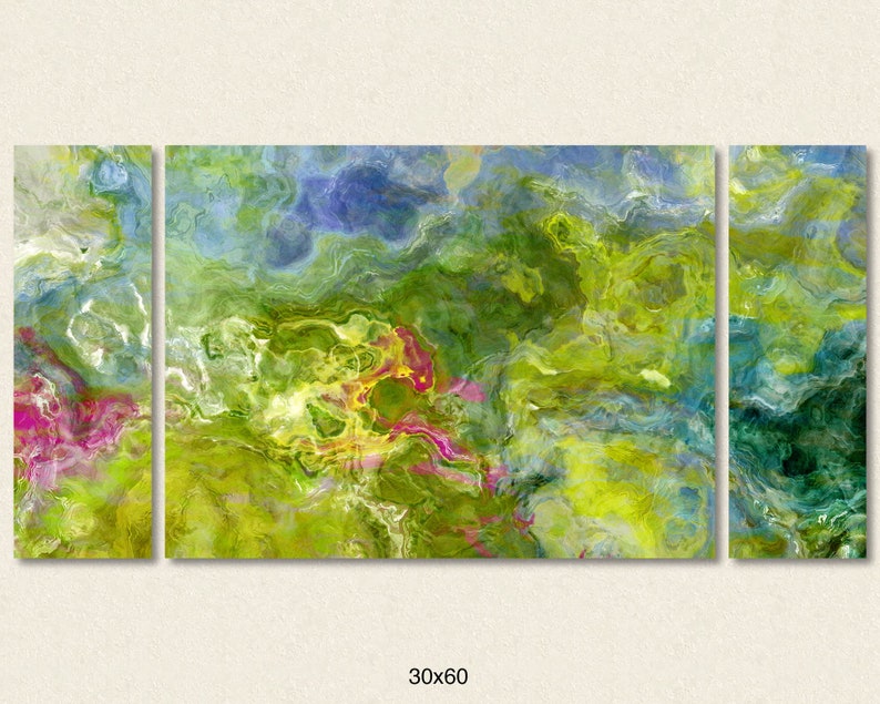 Large triptych abstract expressionism stretched canvas print | Etsy