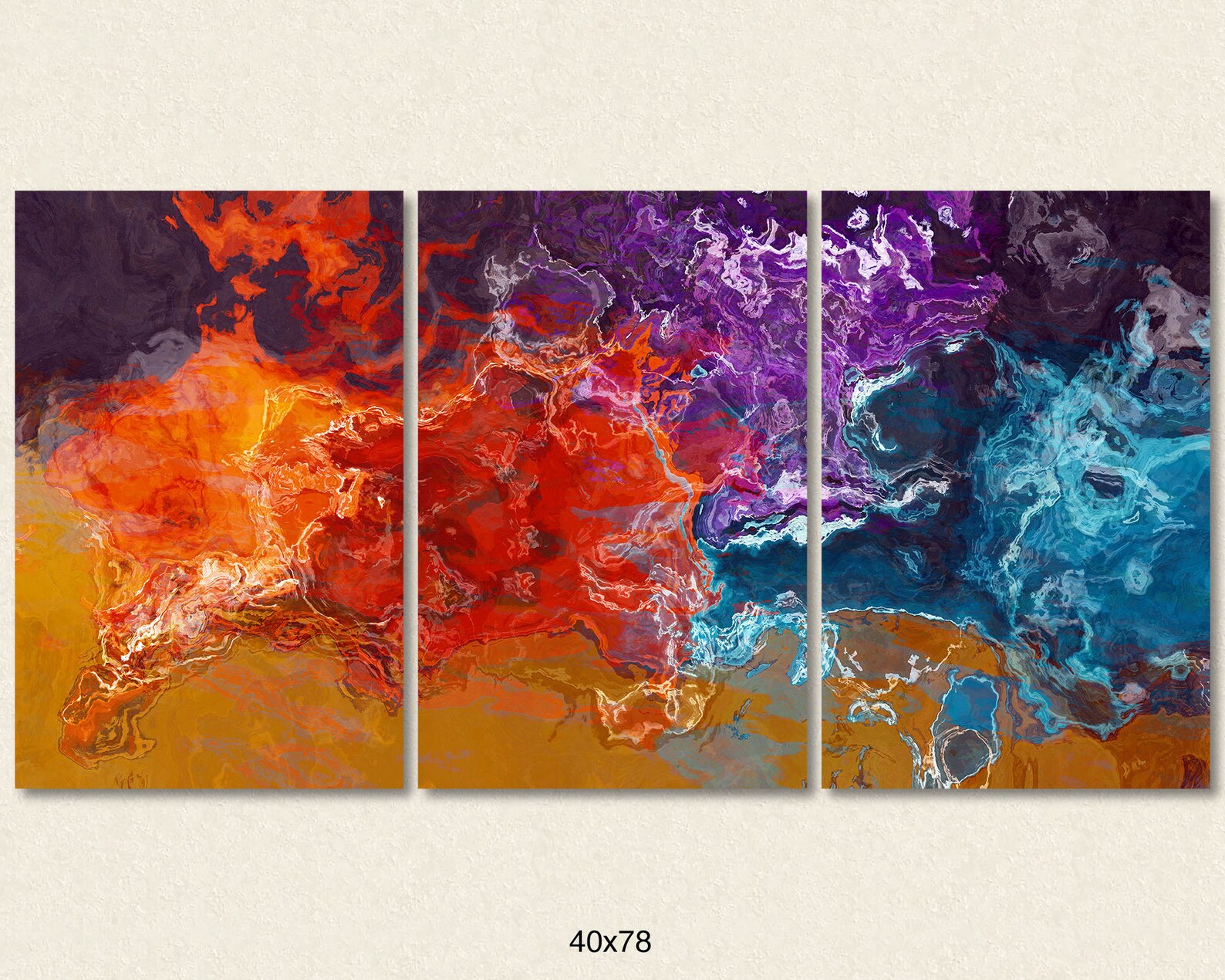 Large Triptych Abstract Canvas Print With Gallery Wrap 30x60 | Etsy