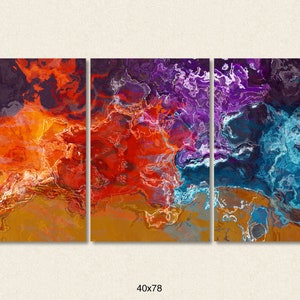 Large Triptych Abstract Canvas Print With Gallery Wrap, 30x60 to 40x78 ...